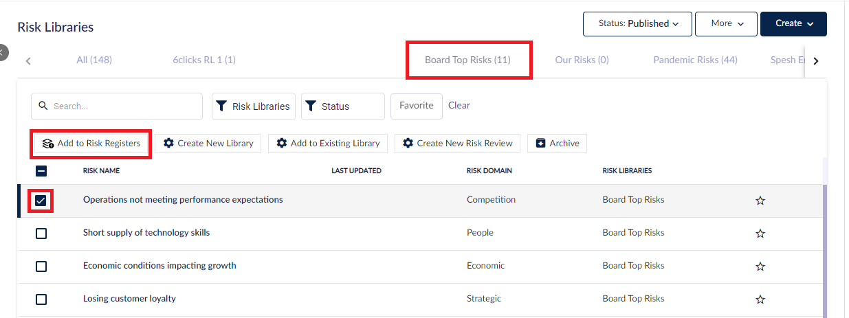 Creating and using a risk library