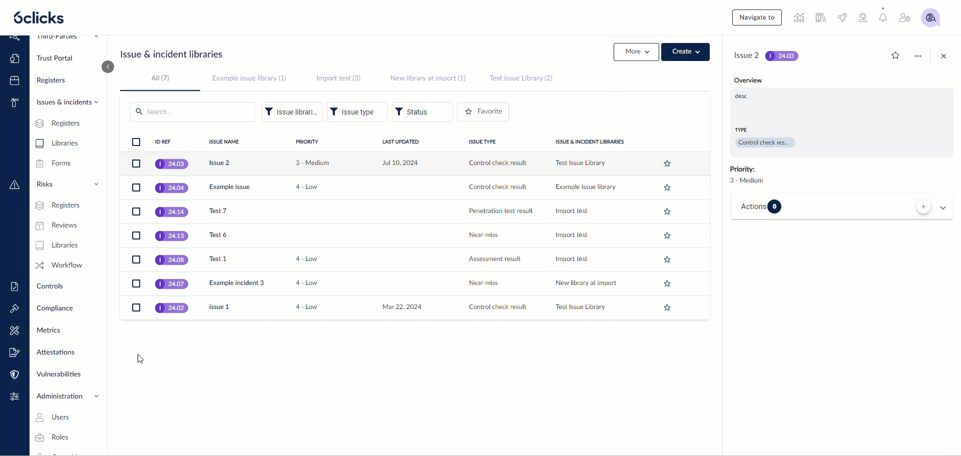 Creating and using an issue & incident library