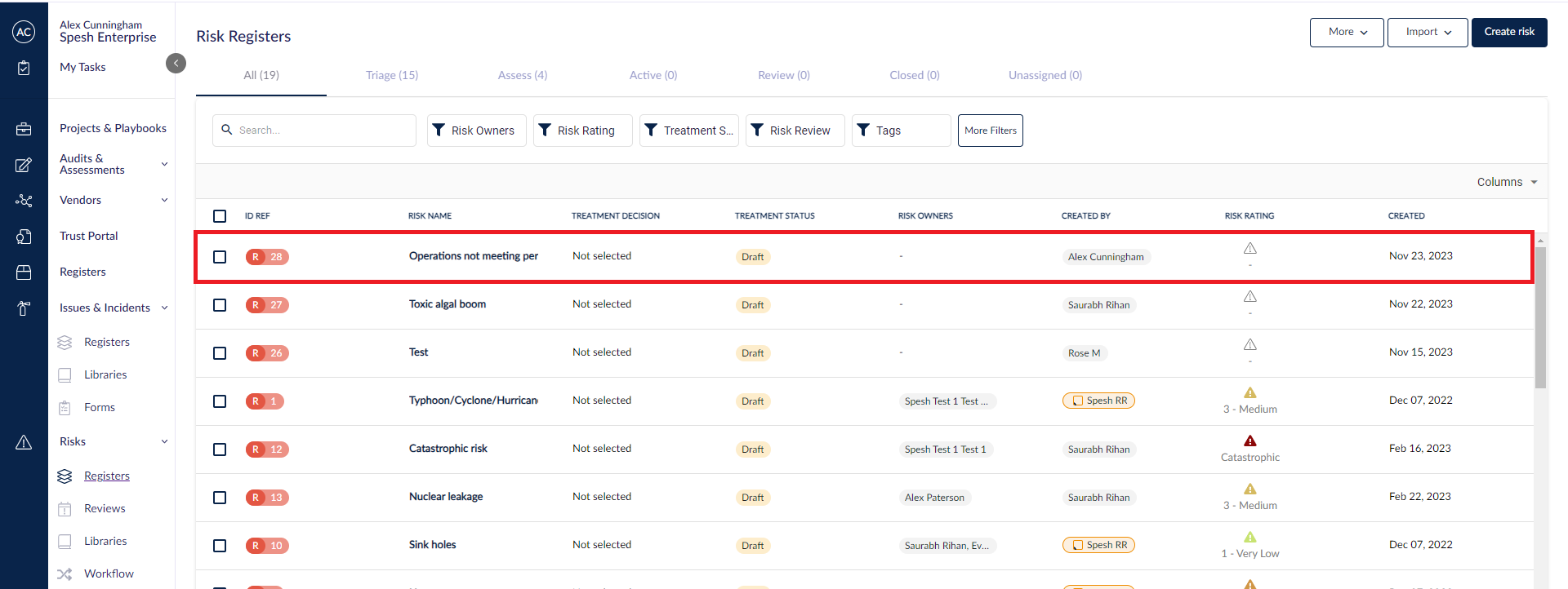 Creating and using a risk library