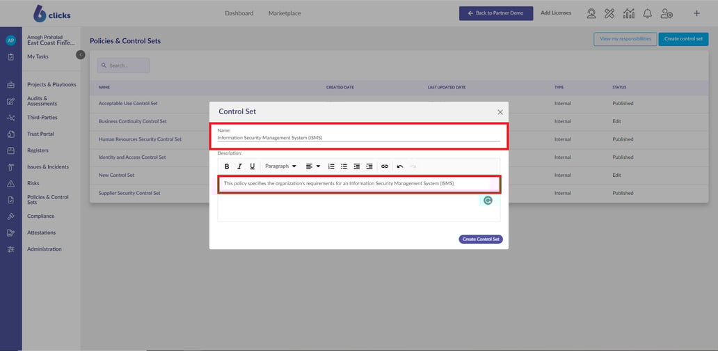Creating a Control Set