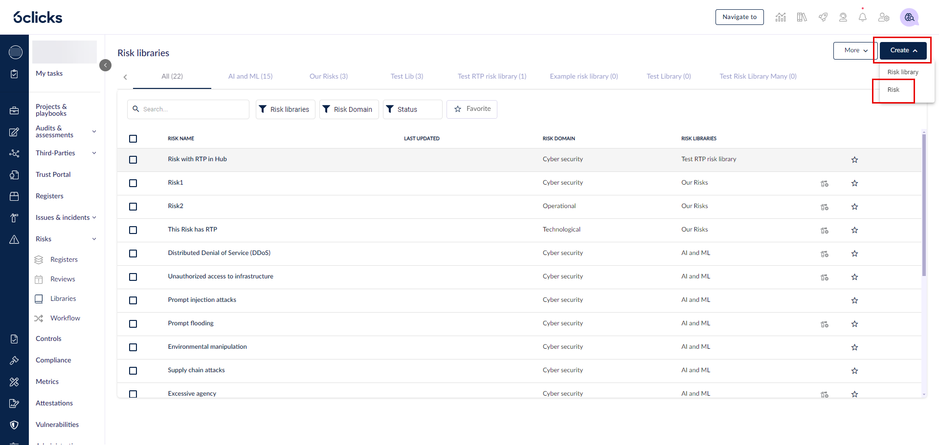 Creating and using a risk library