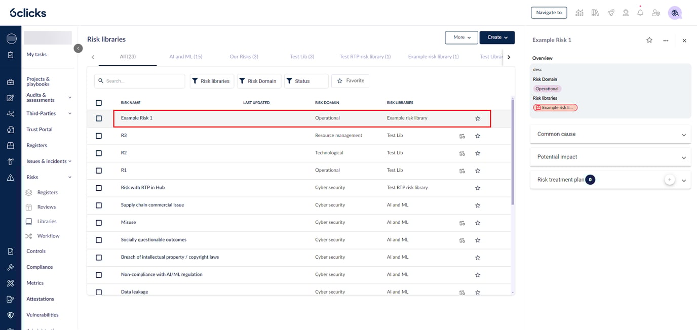 Creating and using a risk library