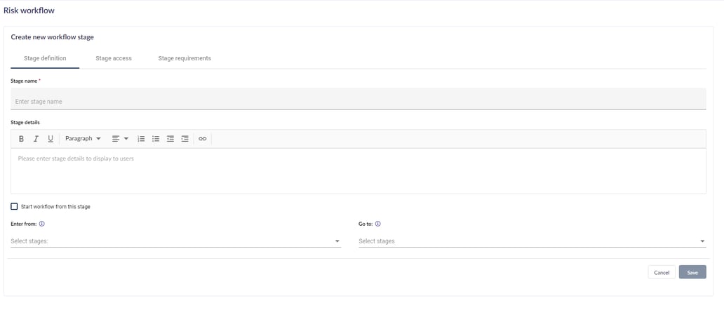 Configuring risk workflow stages