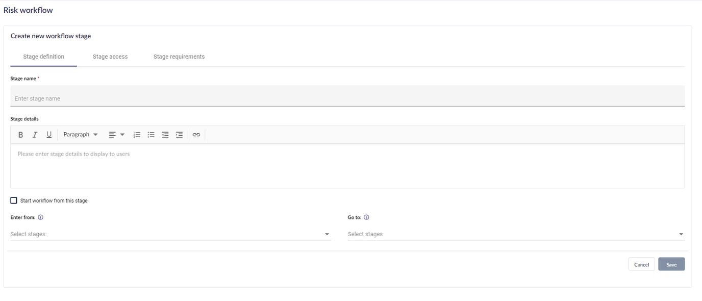Configuring risk workflow stages