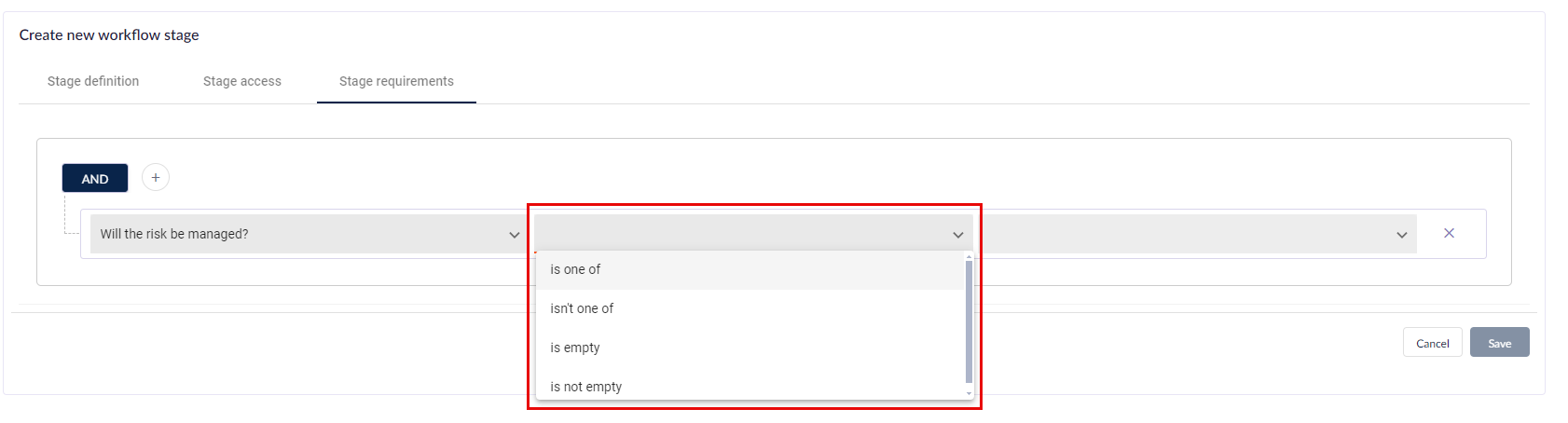 Configuring risk workflow stages