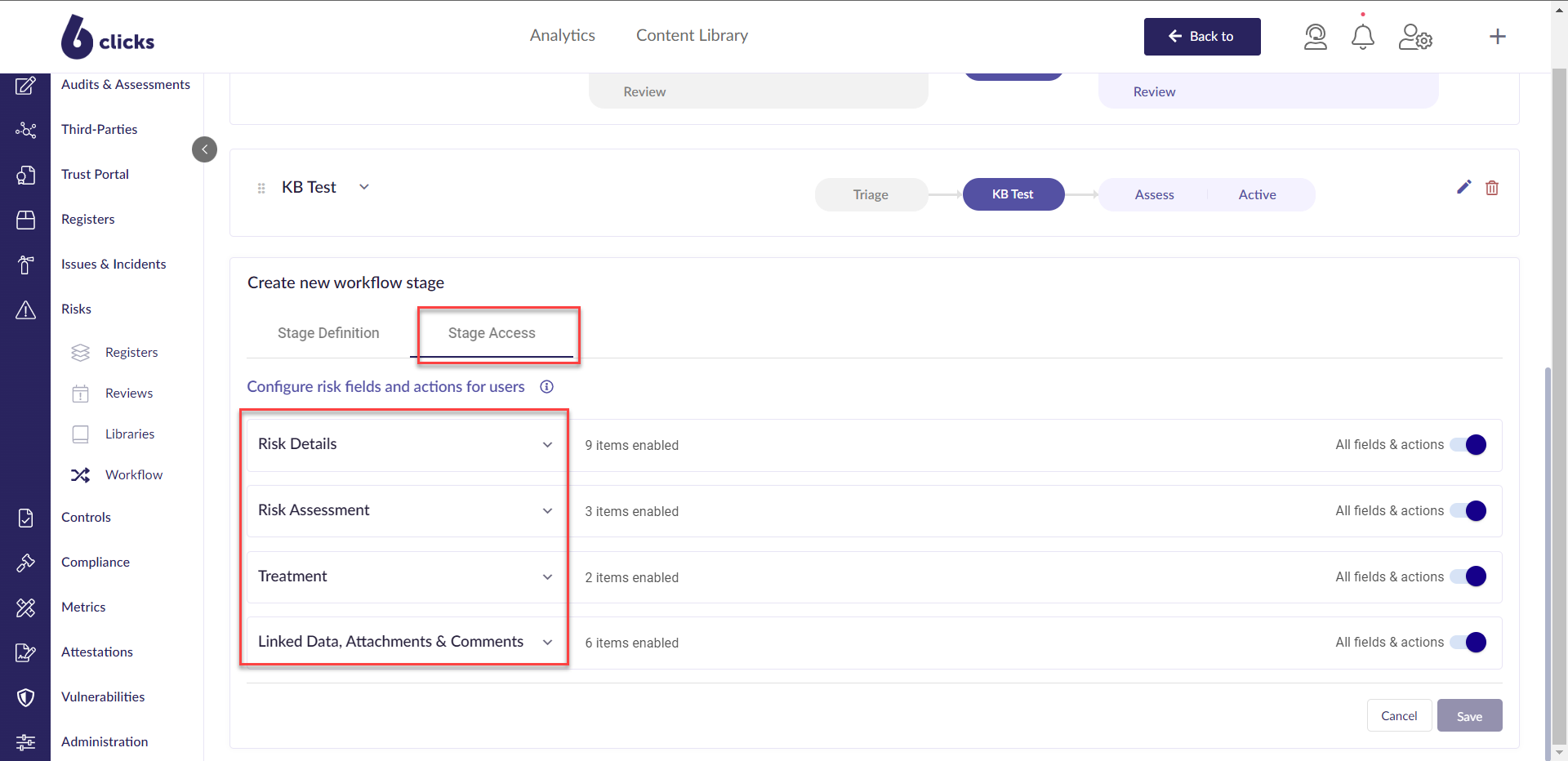 Risk Workflow: Stage Access