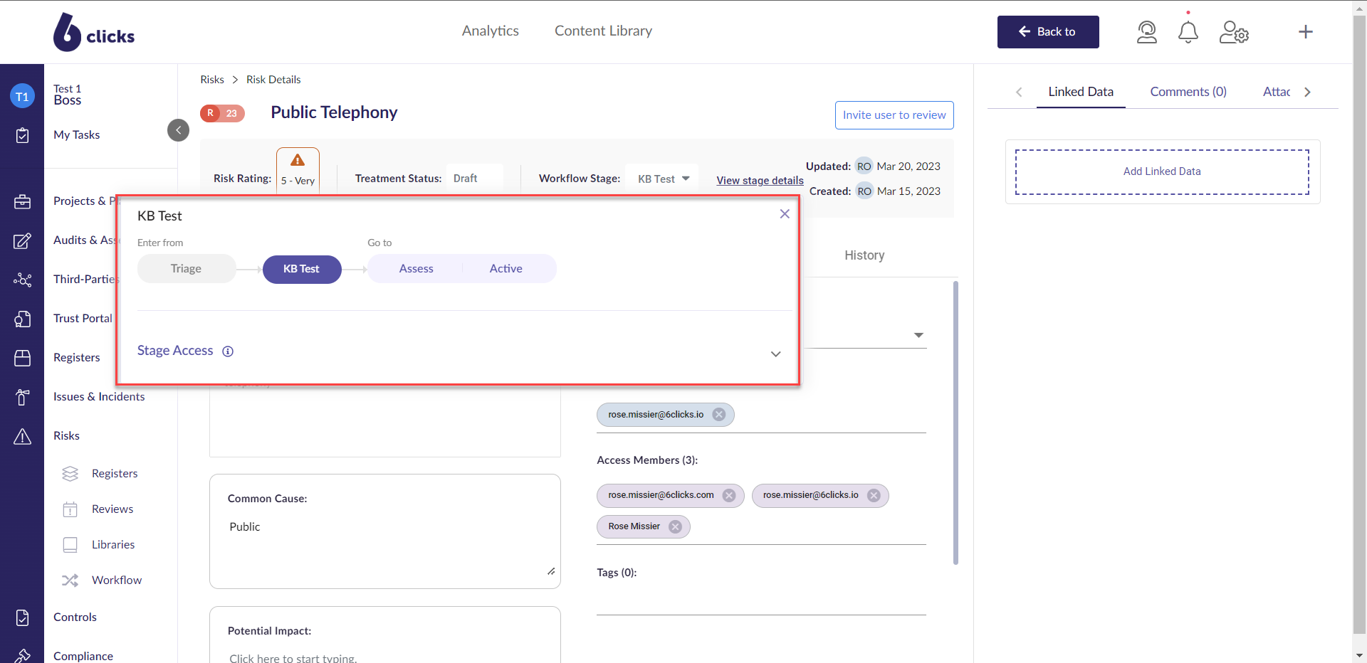 Risk Workflow: Stage Access