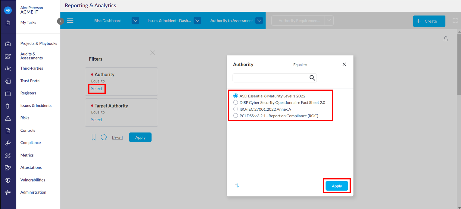 Authority Requirement Based Assessment Dashboard