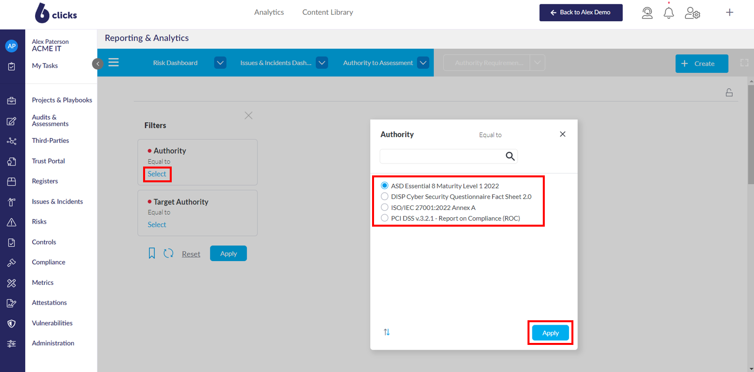 Authority Requirement Based Assessment Dashboard
