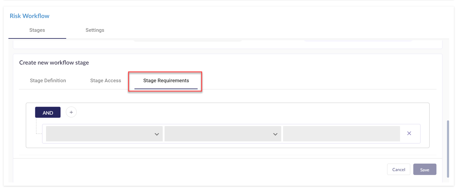 Risk Workflow: Stage Requirements