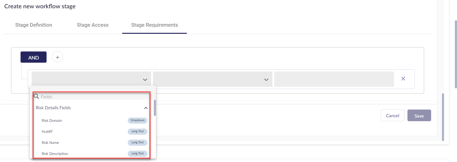 Risk Workflow: Stage Requirements