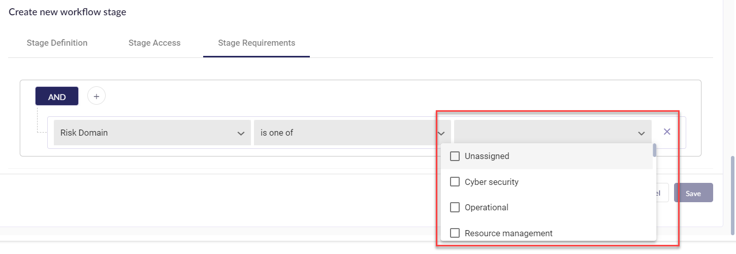 Risk Workflow: Stage Requirements