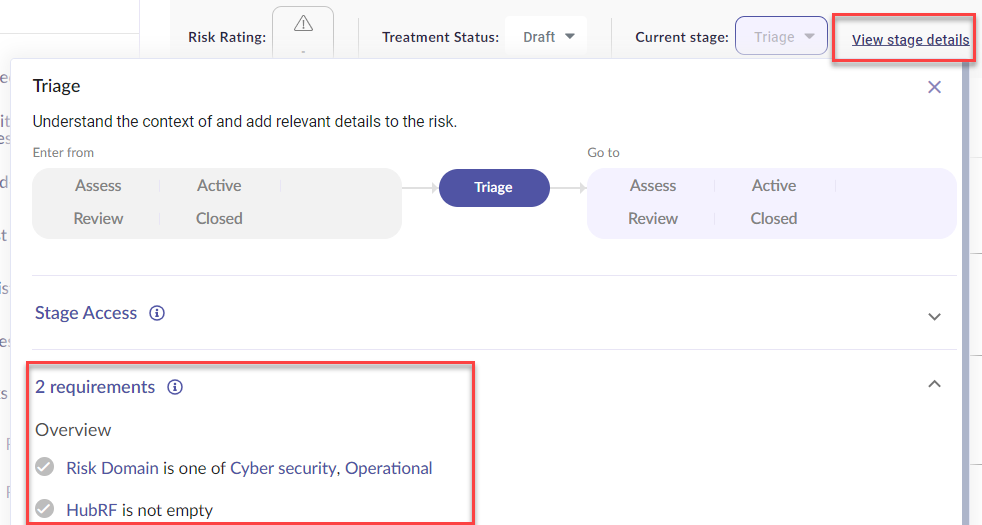 Risk Workflow: Stage Requirements