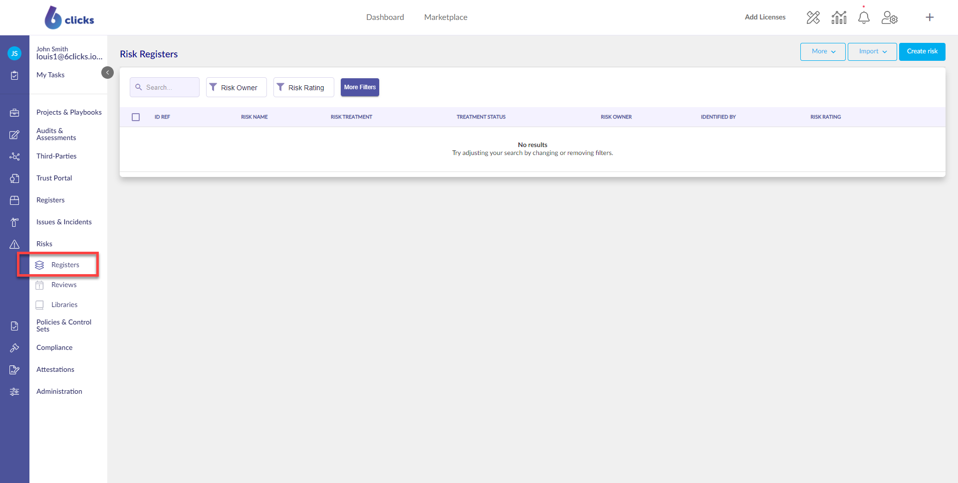 Importing Risks into the Risk Register