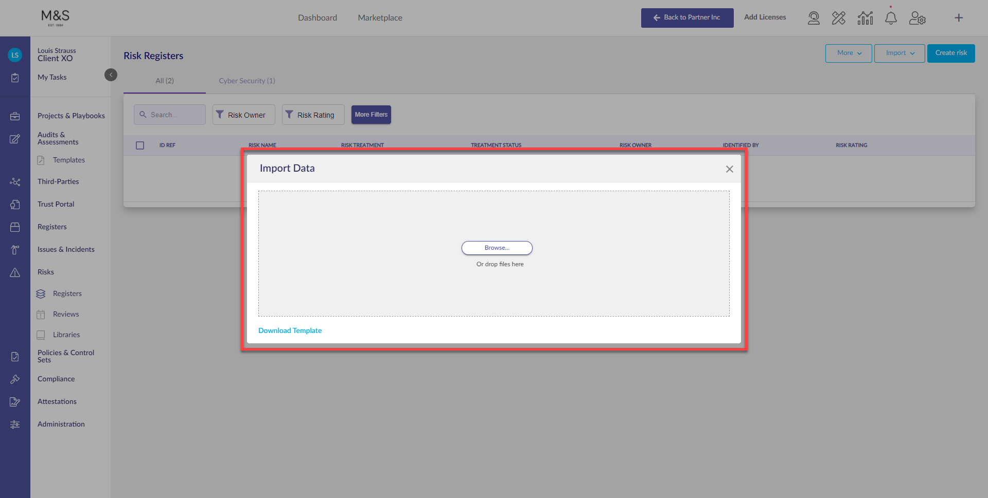 Importing Risks into the Risk Register