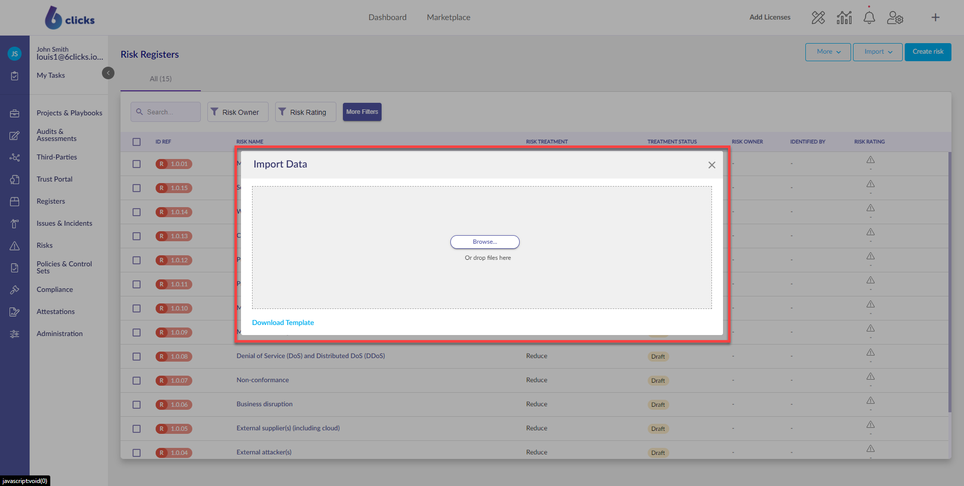 Importing Risks into the Risk Register